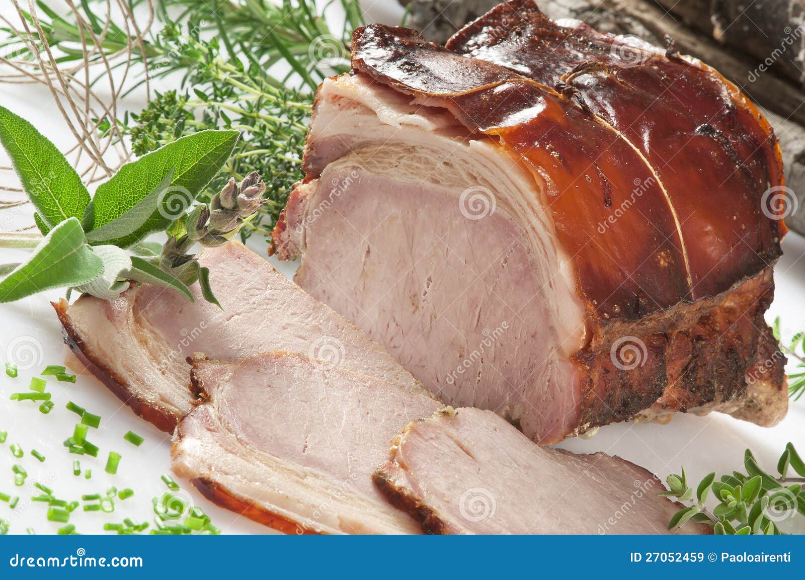 A roast pork on white stock image. Image of closeup, dish - 27052459