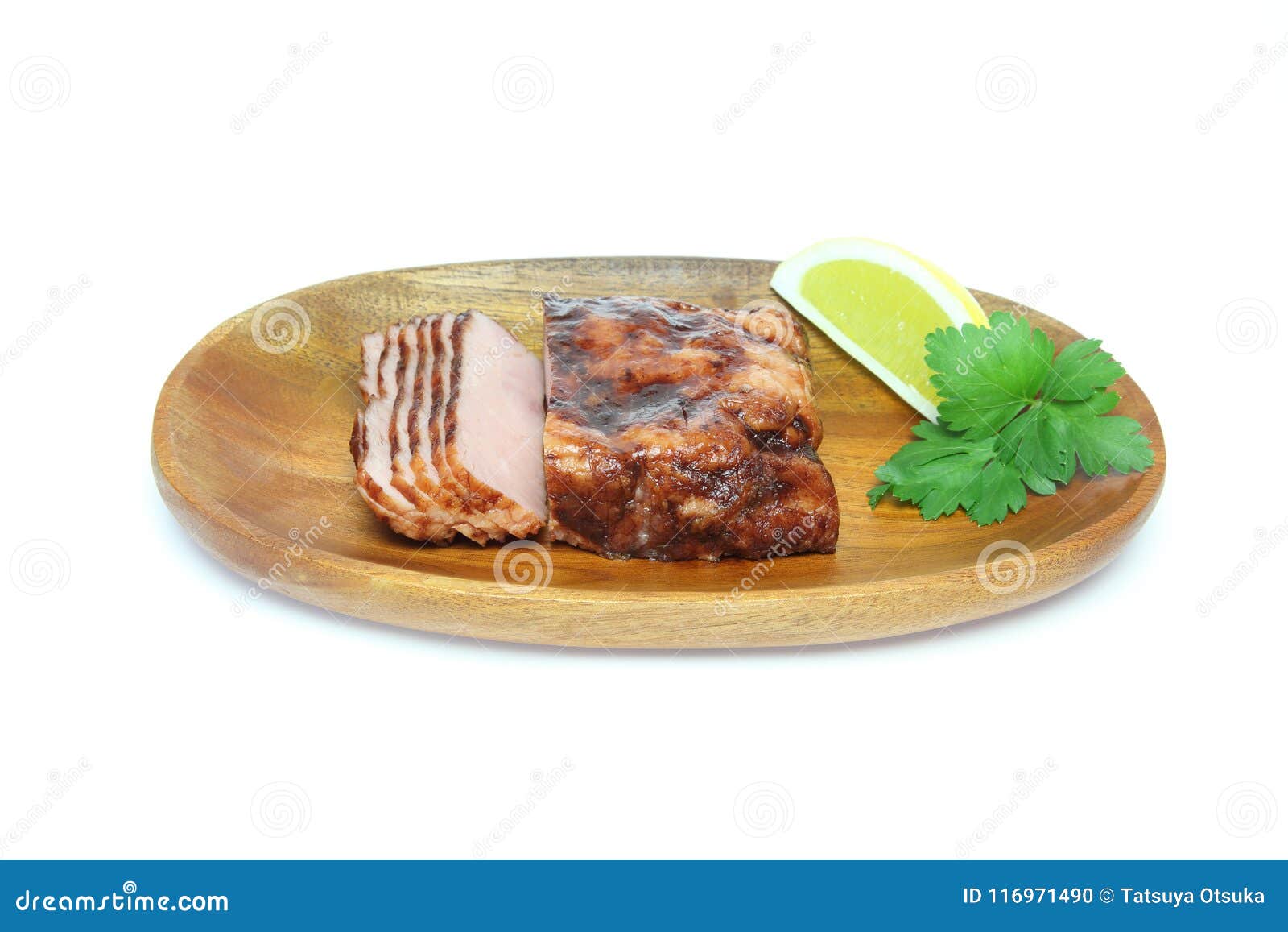 Roast Pork on a Wooden Plate Stock Photo - Image of wooden, pork: 116971490