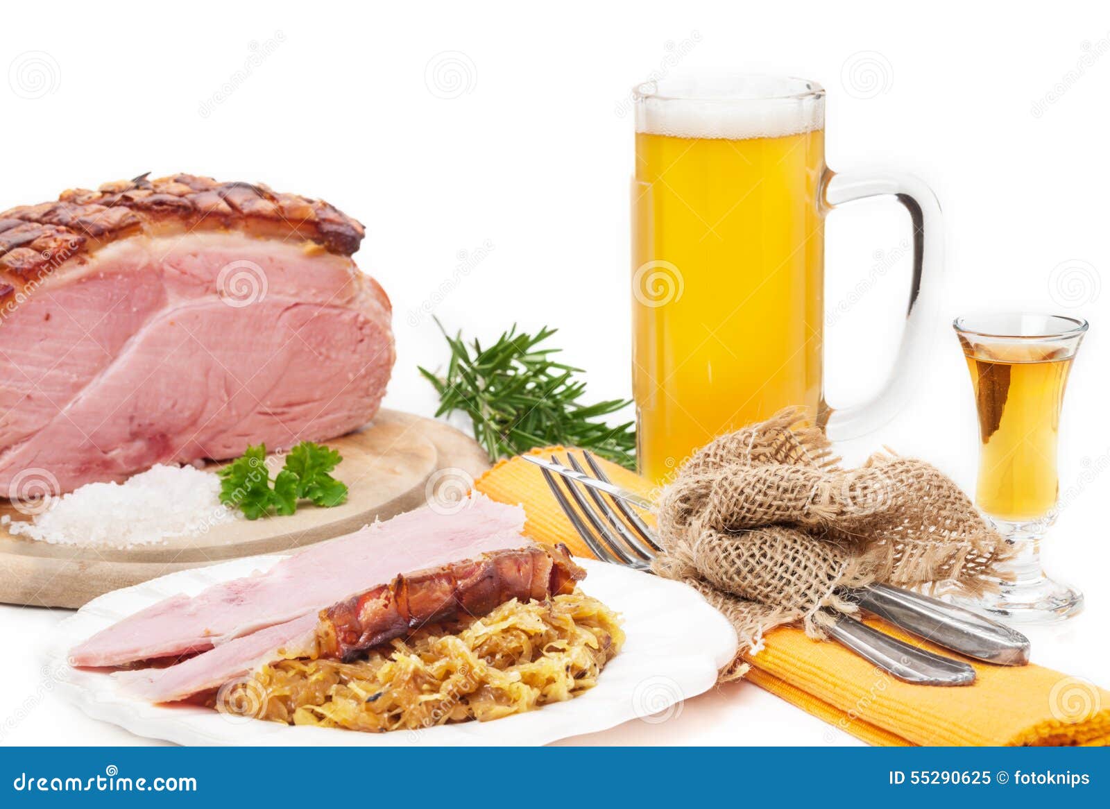 Roast Salt, Sour Cabbage, Beer Stock Image - Image of wooden, glass ...