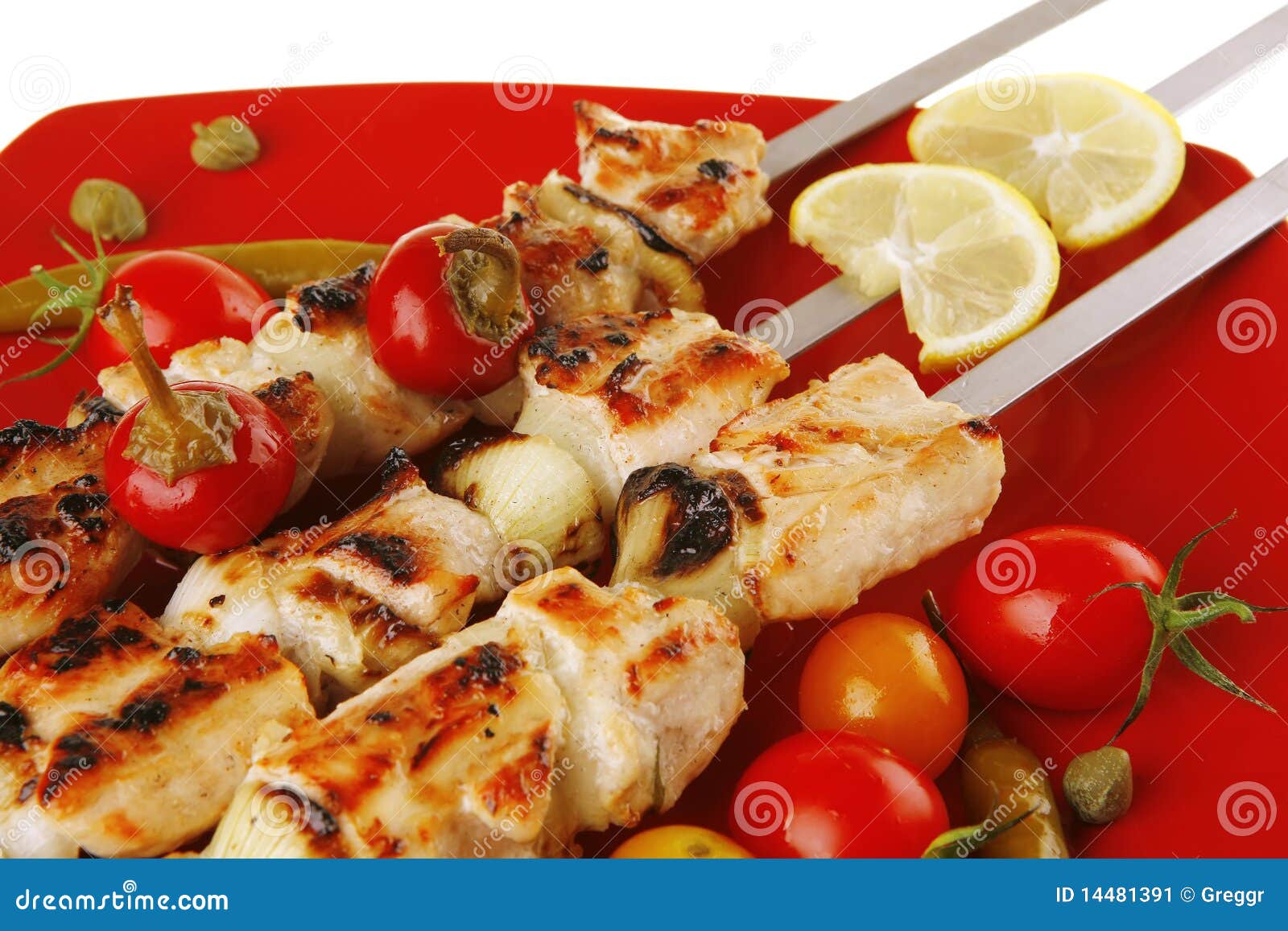 Roast shish kebab on red stock image. Image of sharp - 14481391