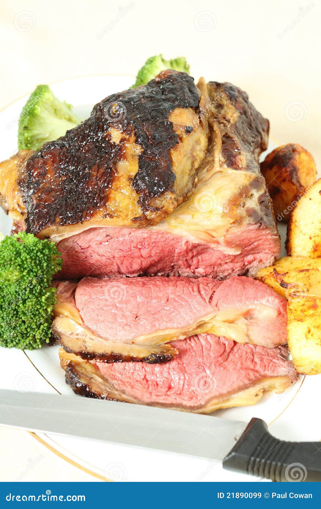 Roast Sirloin Beef Joint Vertical Stock Image - Image of plate, beef ...