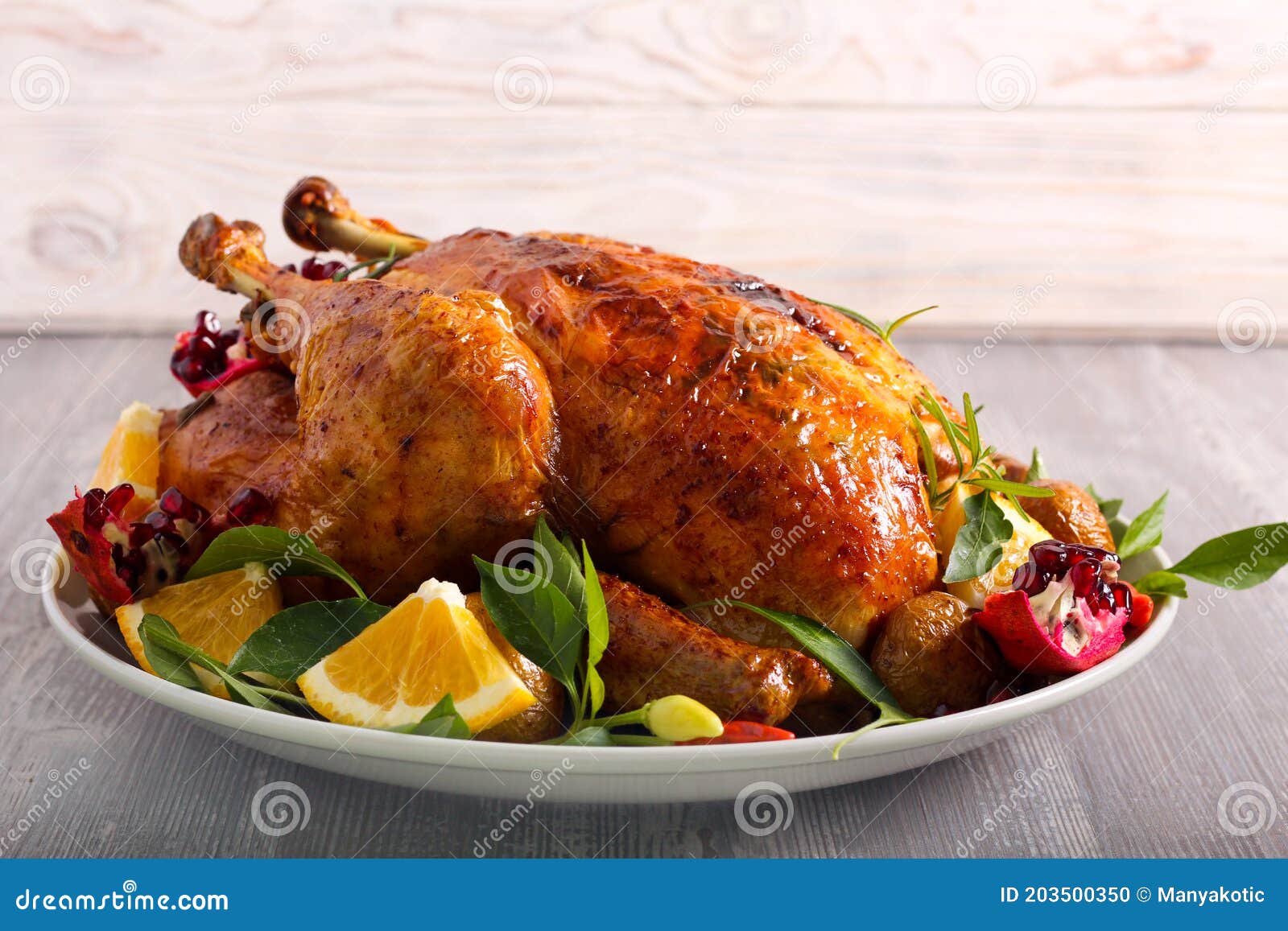 Roast Whole Chicken Served on Plate Stock Photo - Image of festive ...