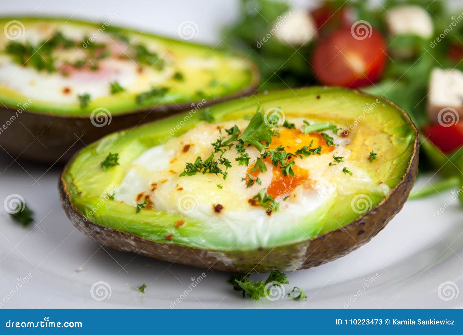 Roasted Avocado with Eggs Sprinkled Stock Image - Image of breakfast ...