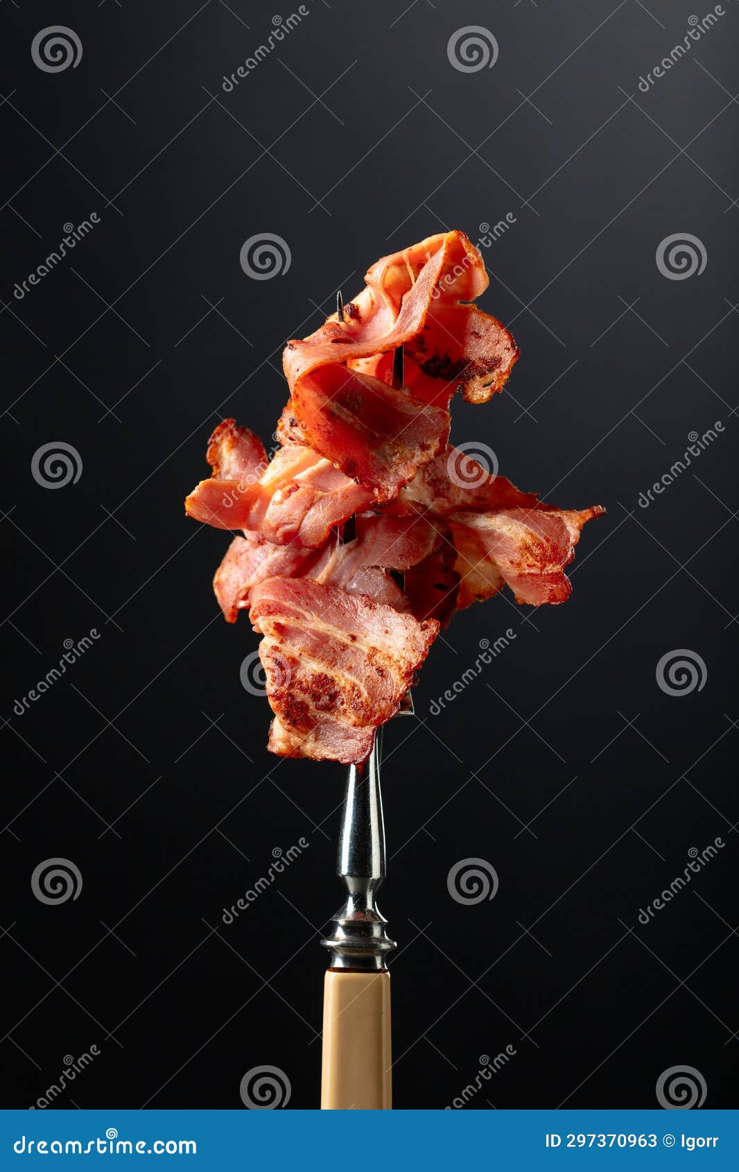 Roasted bacon on a fork stock image. Image of grilled - 297370963