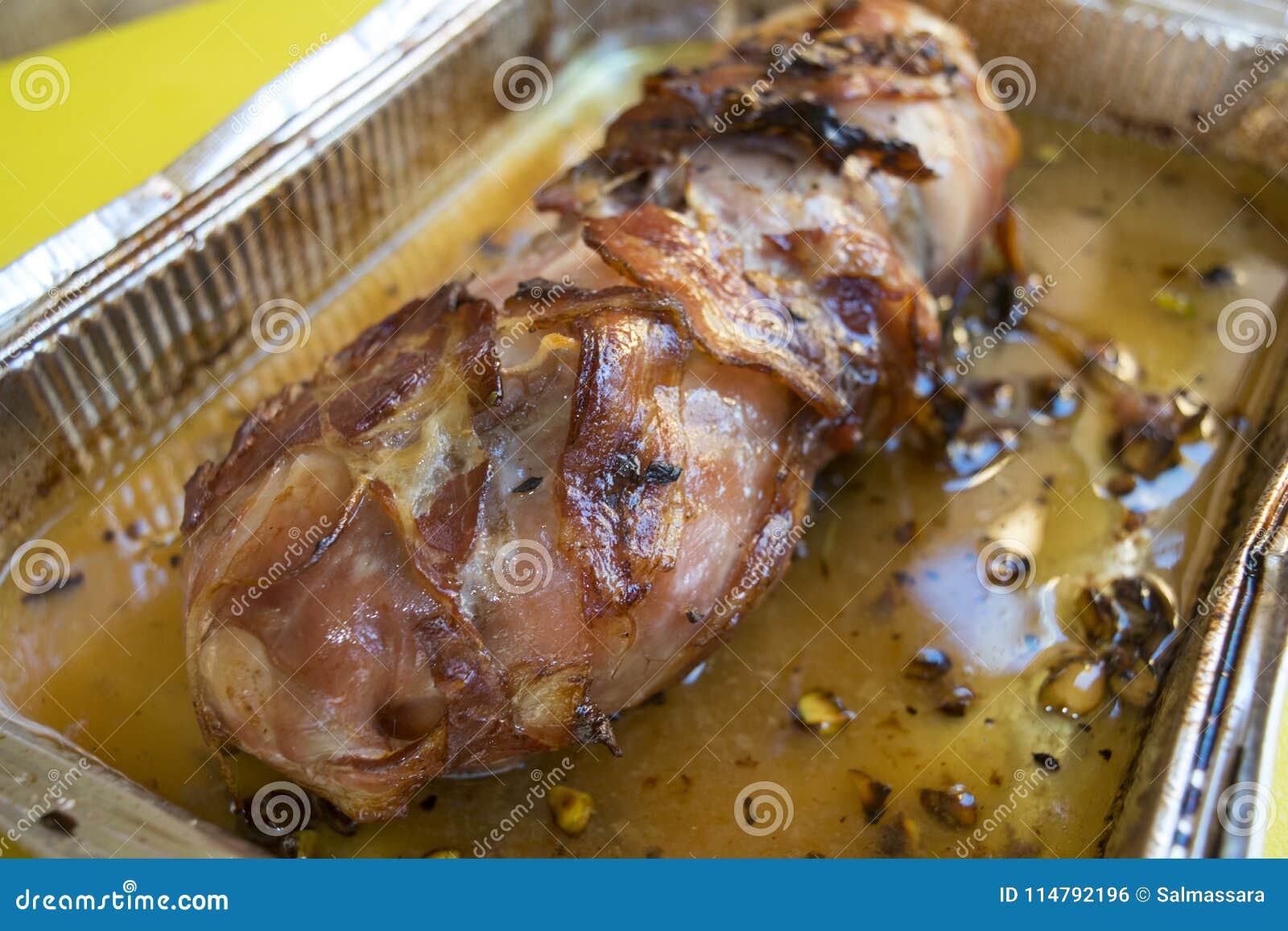 Roasted Bacon-wrapped Rabbit Stock Photo - Image of white, sauce: 114792196