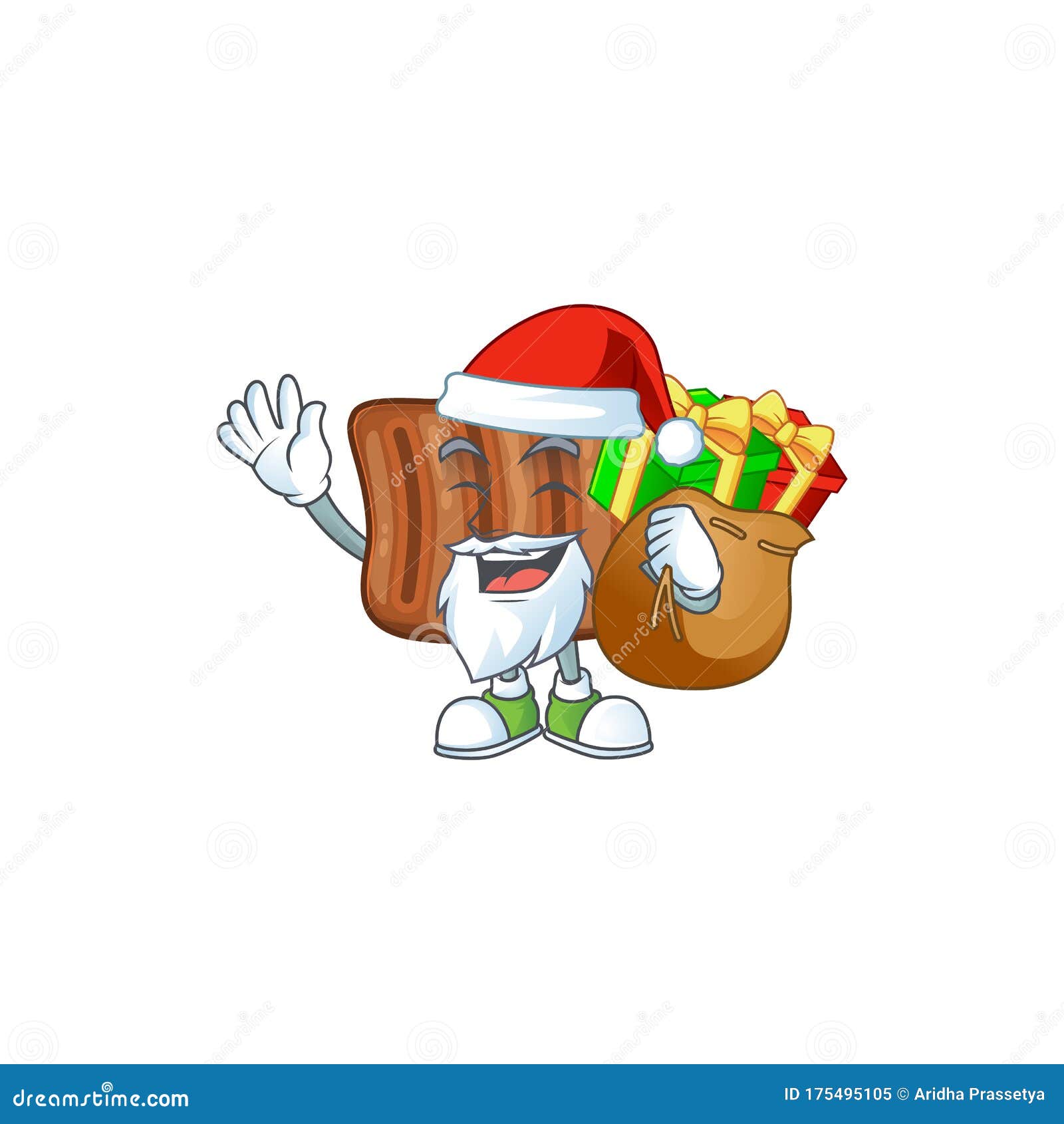 Roasted Beef Cartoon Character of Santa with Box of Gift Stock Vector ...