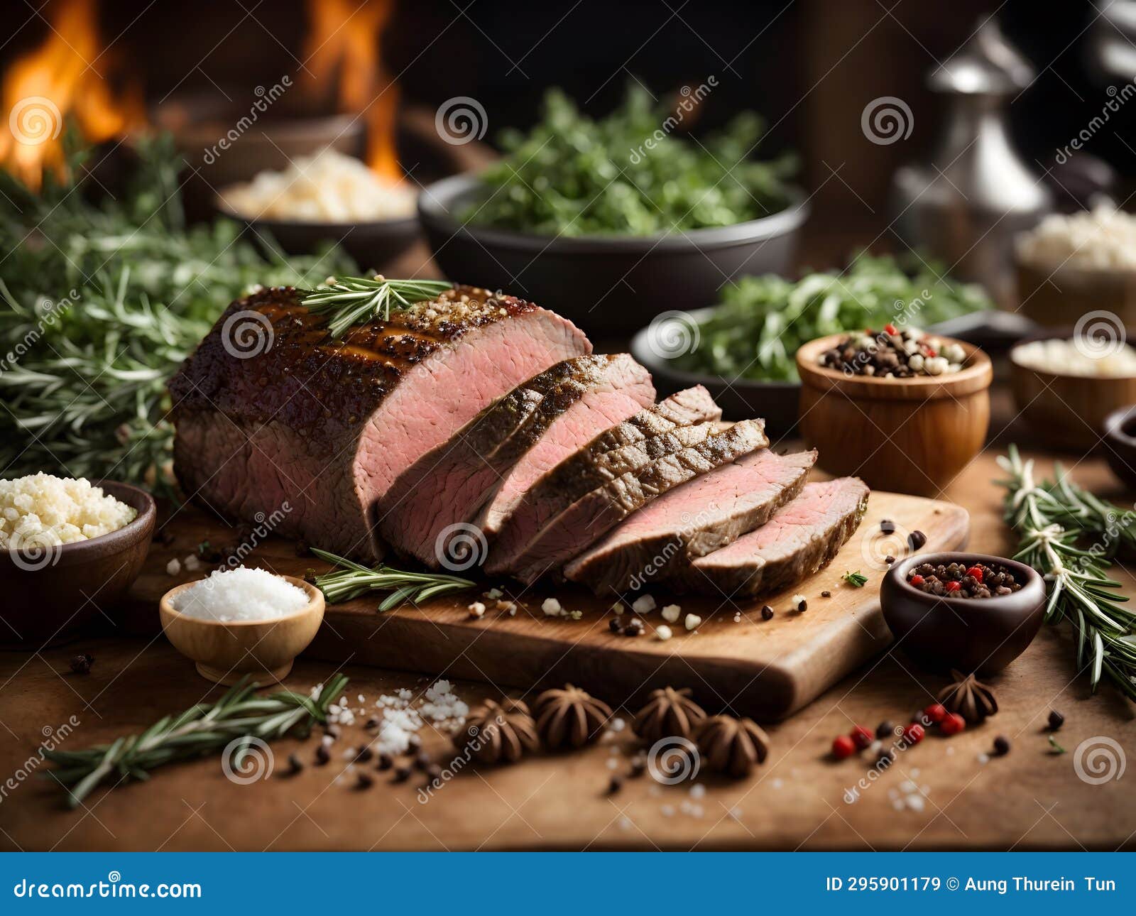 A Well Roasted Beef with Ingredients Stock Illustration - Illustration ...