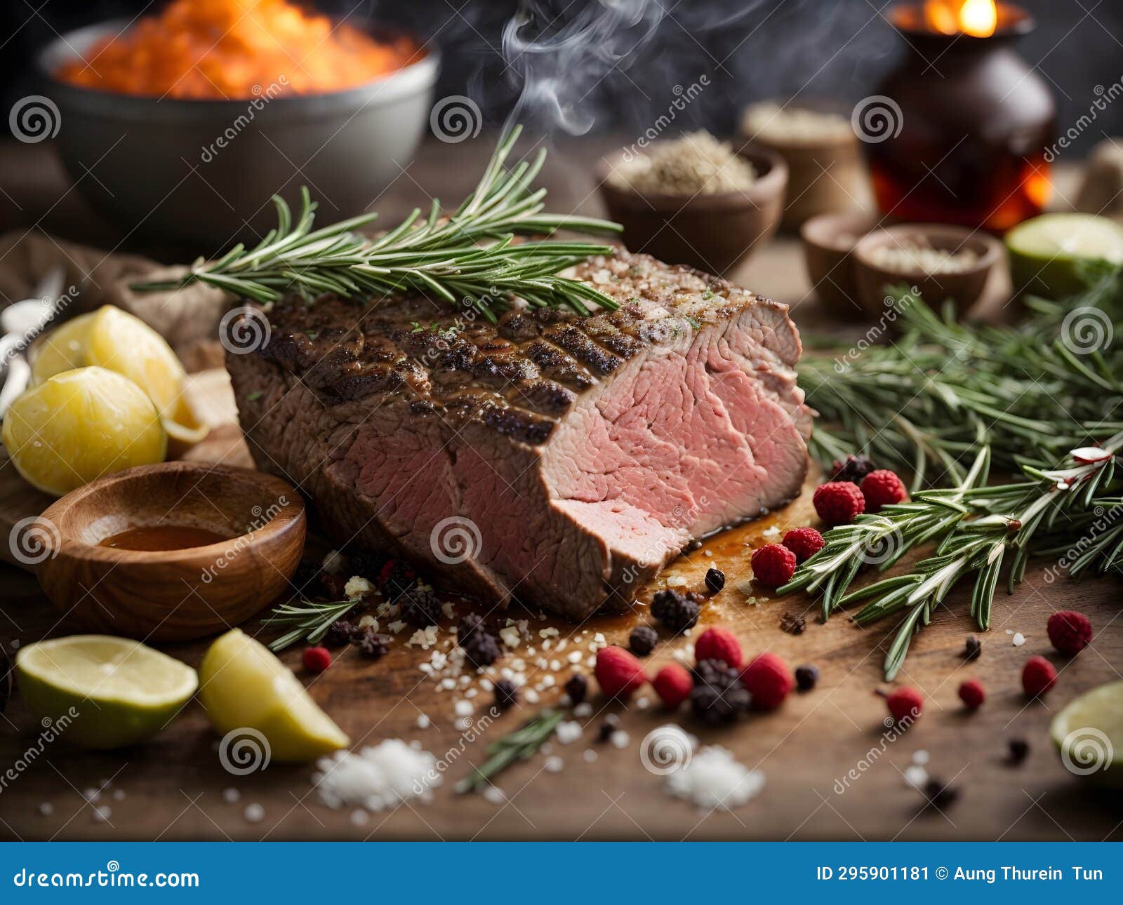 A Well Roasted Beef with Ingredients Stock Illustration - Illustration ...