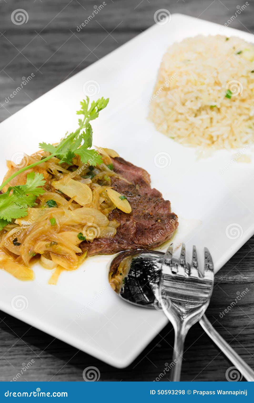 Roasted beef with rice stock photo. Image of roast, onion - 50593298