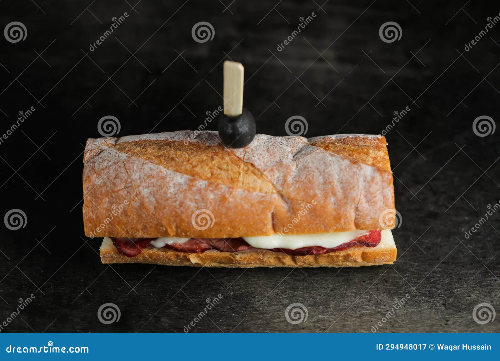 Roasted Beef Sub Sandwich Isolated on Dark Background Side View of ...