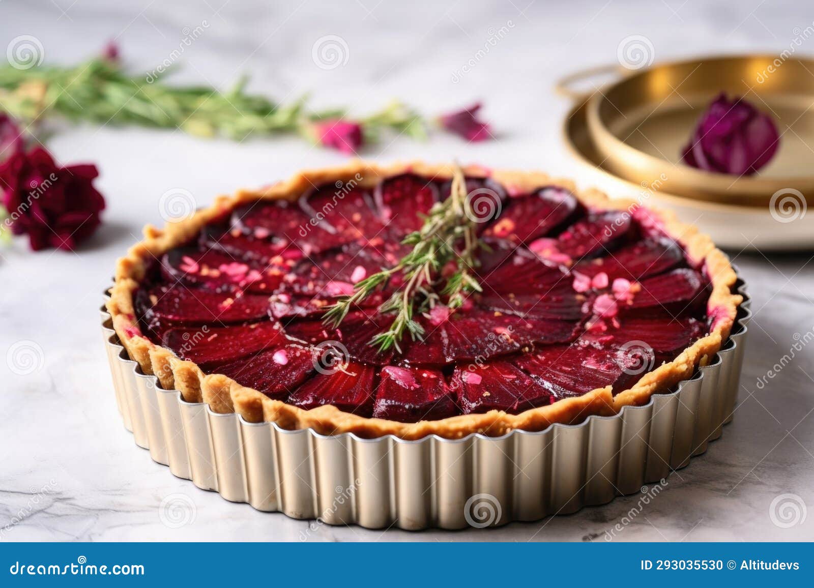 Roasted Beet Tart in a Silver Tart Pan on a Marble Counter Stock Photo - Image of roasted ...
