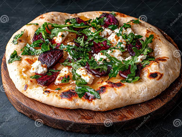 Roasted Beetroot and Goat Cheese Flatbread Pizza Stock Illustration ...