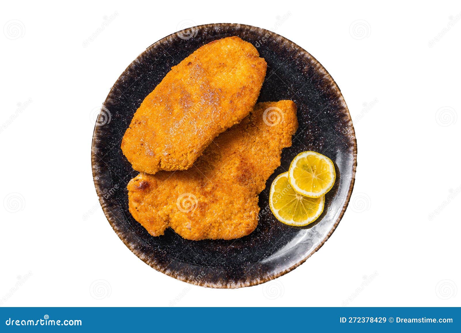 Roasted Breaded German Weiner Schnitzel on a Plate. Isolated on White ...