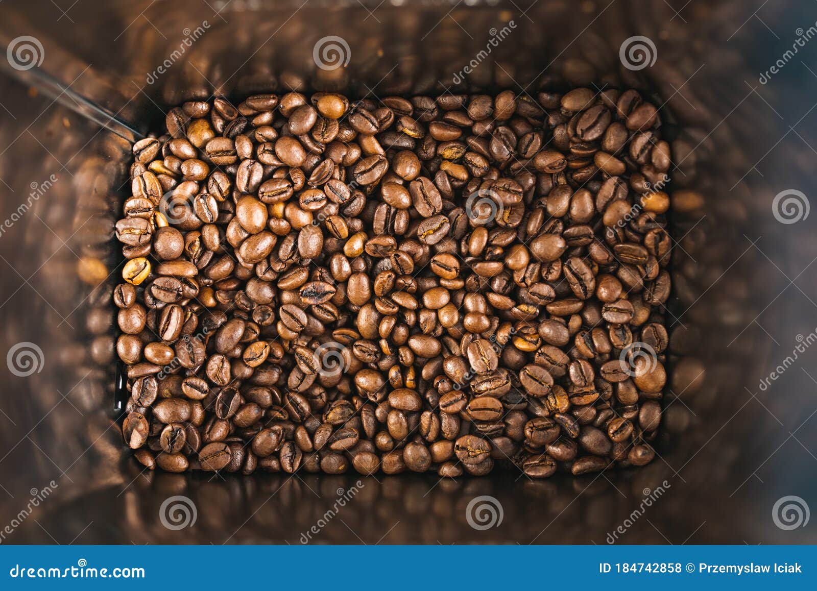 Roasted Brown Coffee Beans Inside Square Tin Can As a Background Stock ...