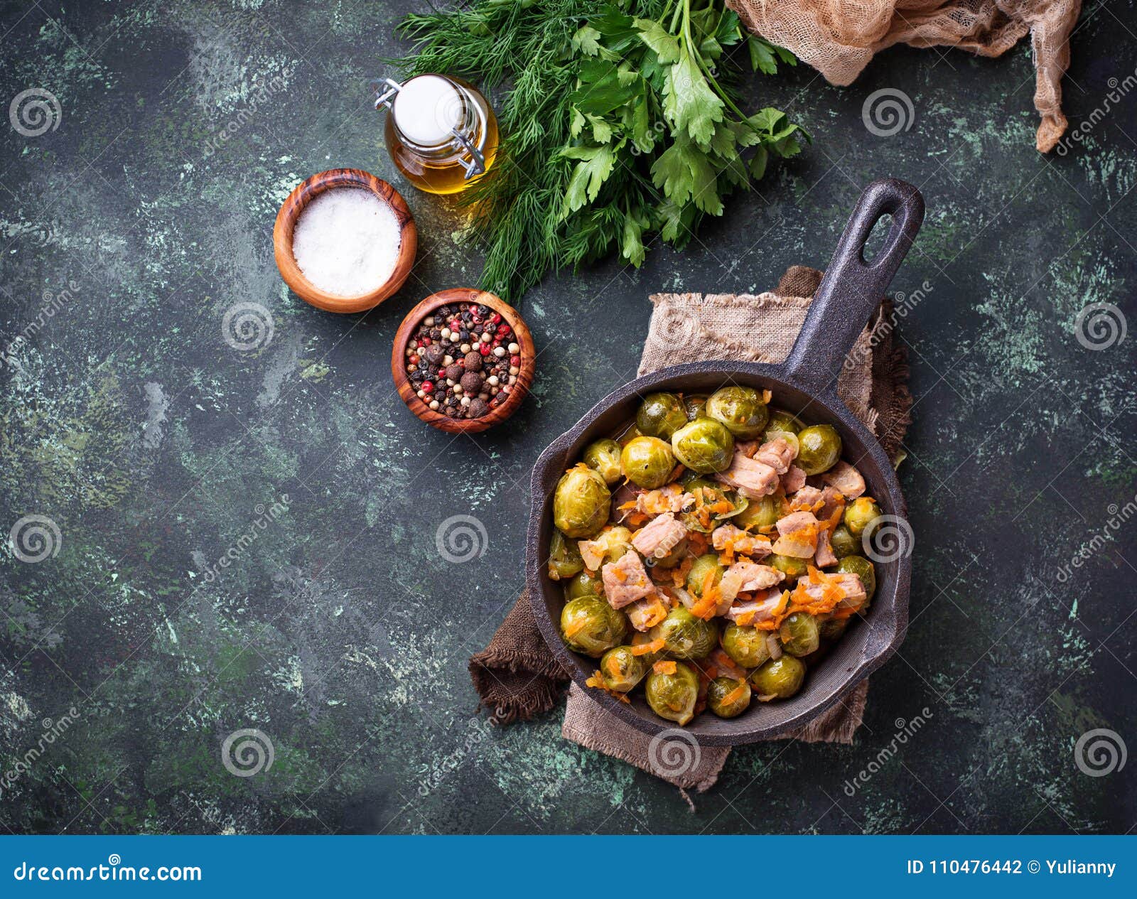Roasted Brussels Sprouts with Meat Stock Photo - Image of country ...