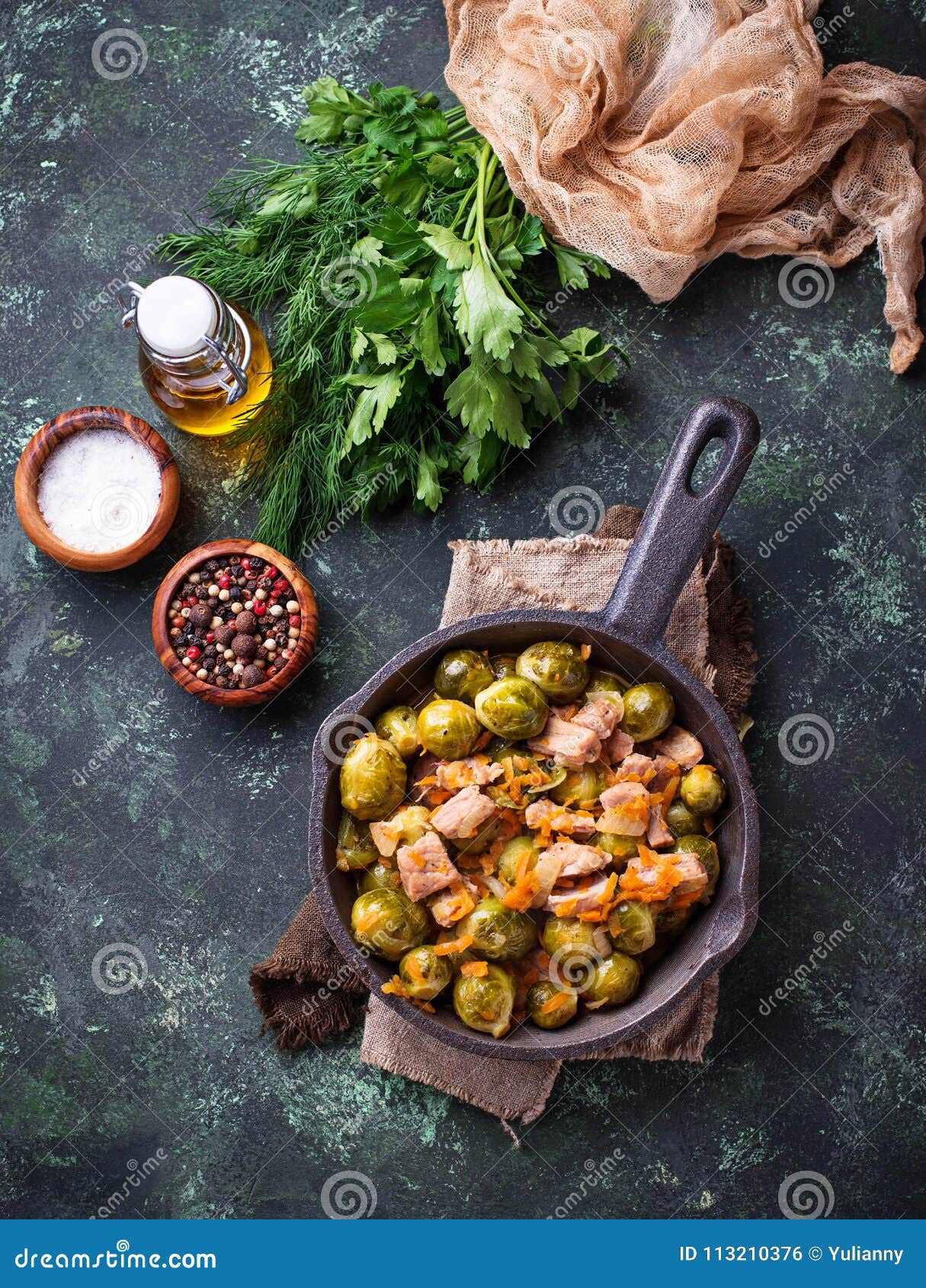 Roasted Brussels Sprouts with Meat Stock Photo - Image of country ...