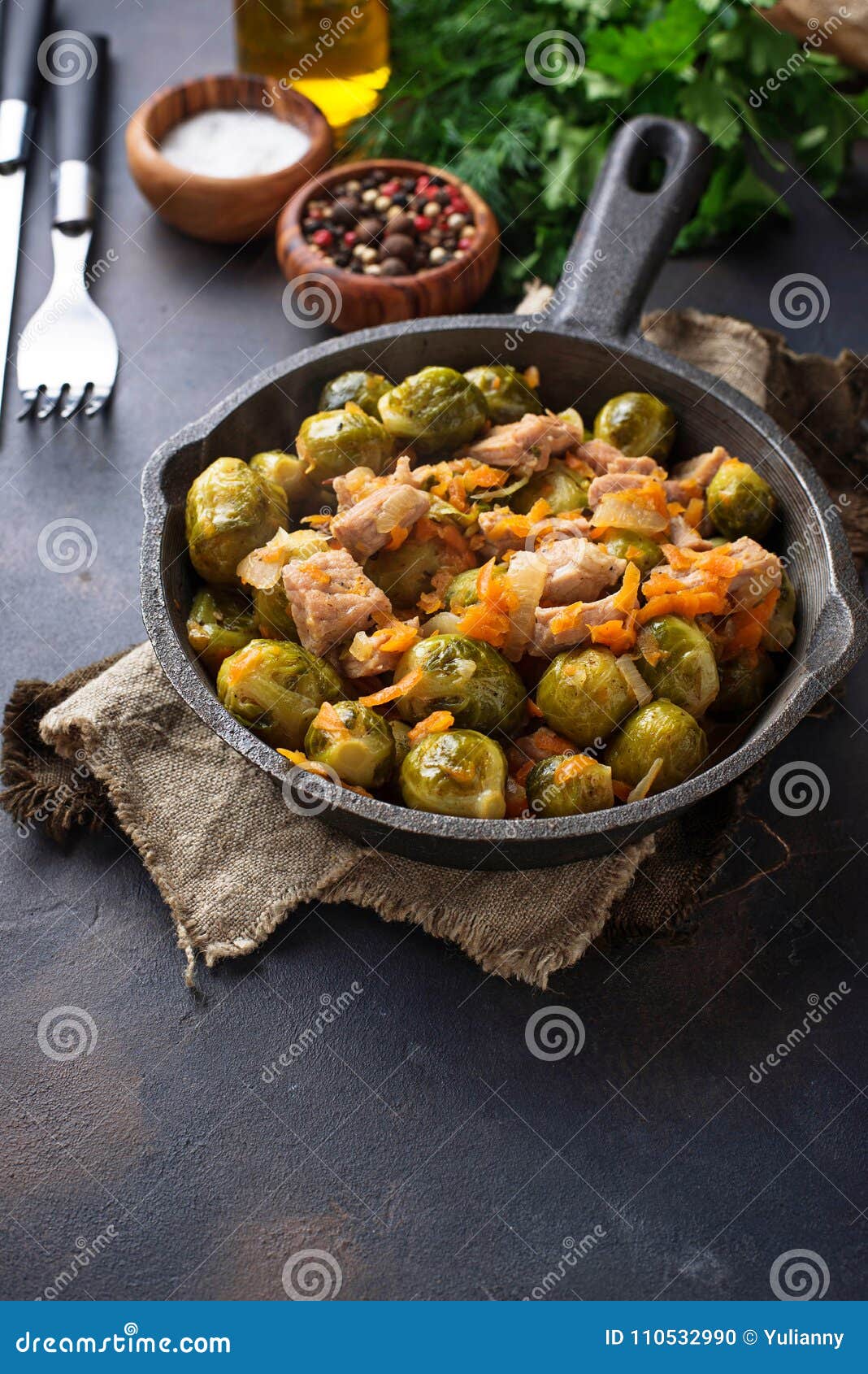 Roasted Brussels Sprouts with Meat Stock Photo - Image of cookery ...