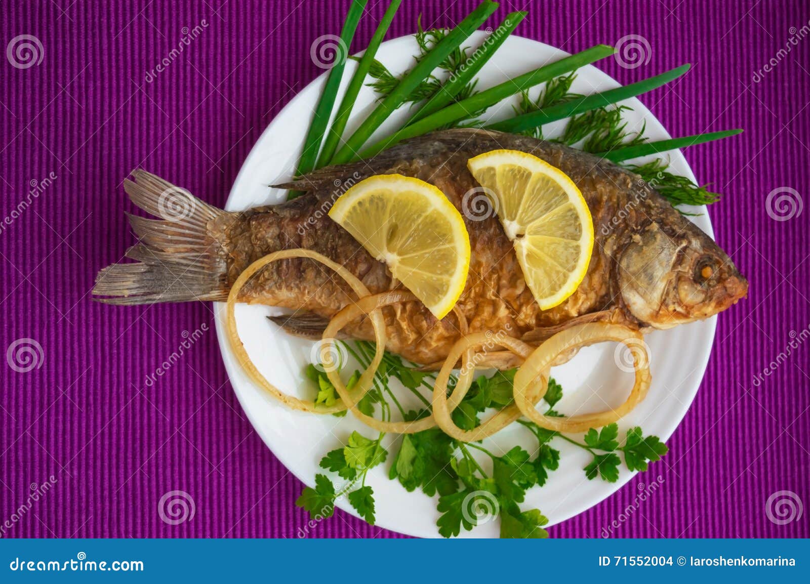 Roasted Carp Fish with Greens Stock Photo - Image of gourmet, baked ...