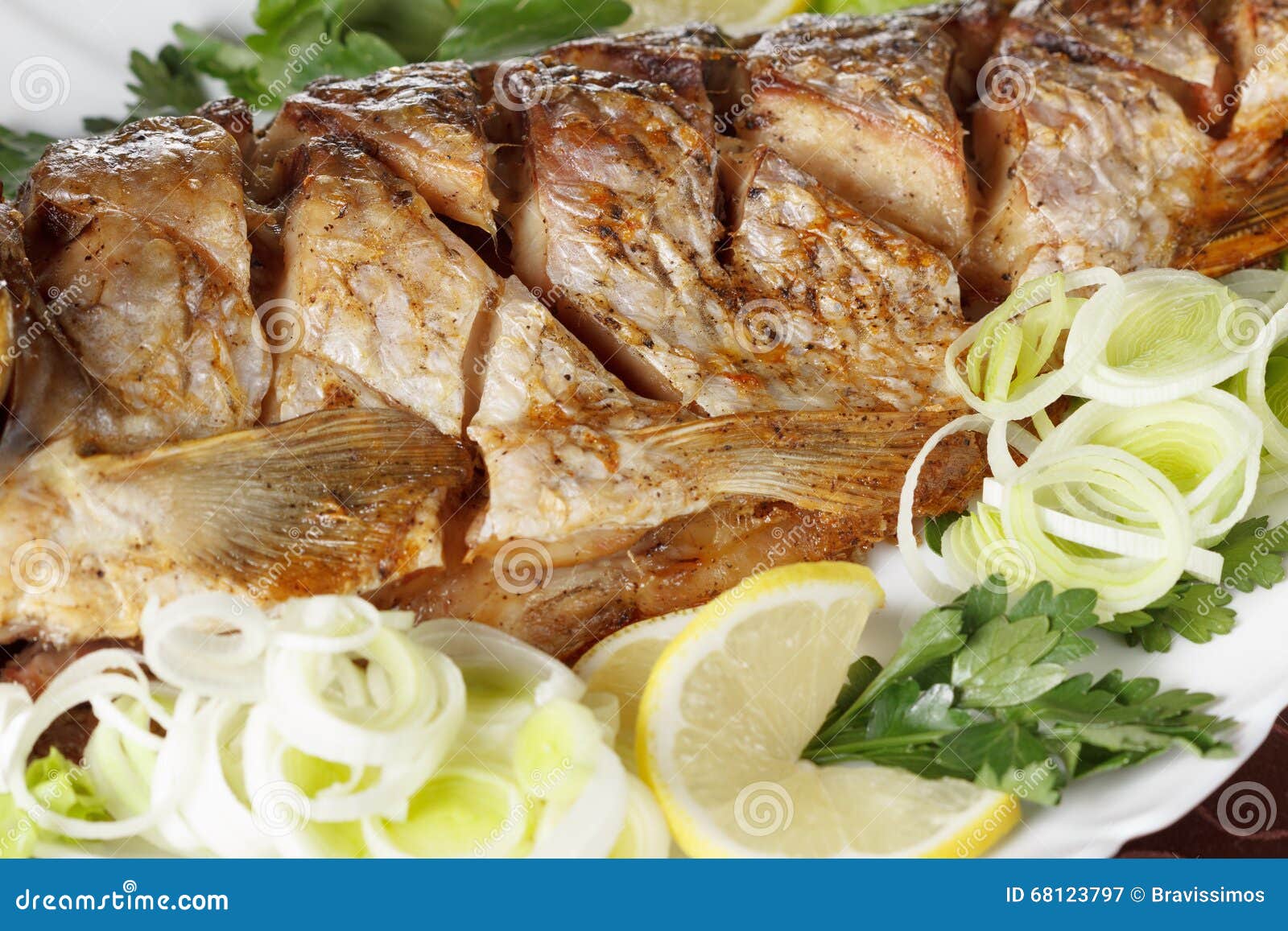 Roasted Carp Fish with Vegetables Entirely. Traditional Christmas Menu ...