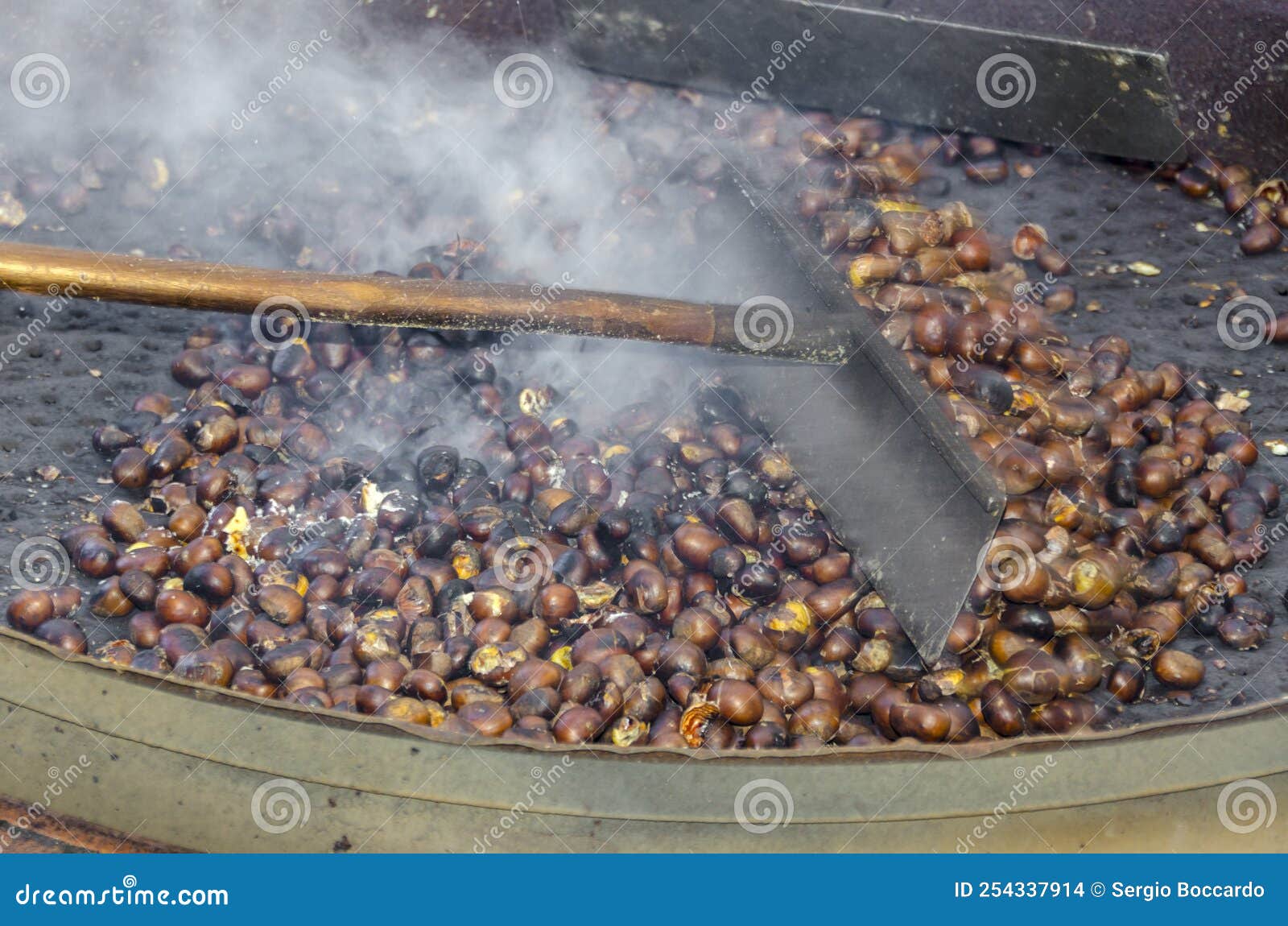 Roasted Chestnuts Cooked on the Grill Stock Photo - Image of embers ...