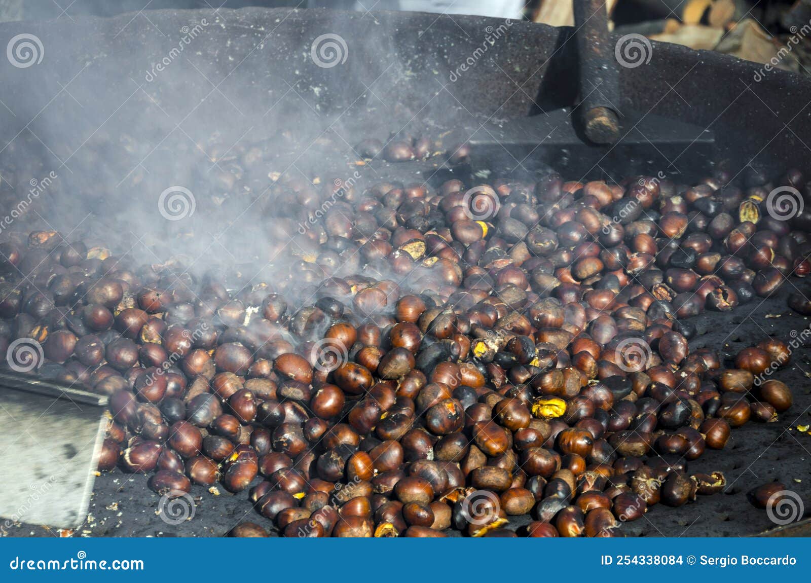 Roasted Chestnuts Cooked on the Grill Stock Photo - Image of ladle ...