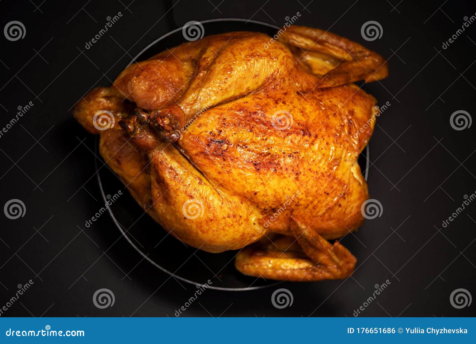 Roasted Chicken in Baking Dish. Top View. Copy Space Stock Photo ...