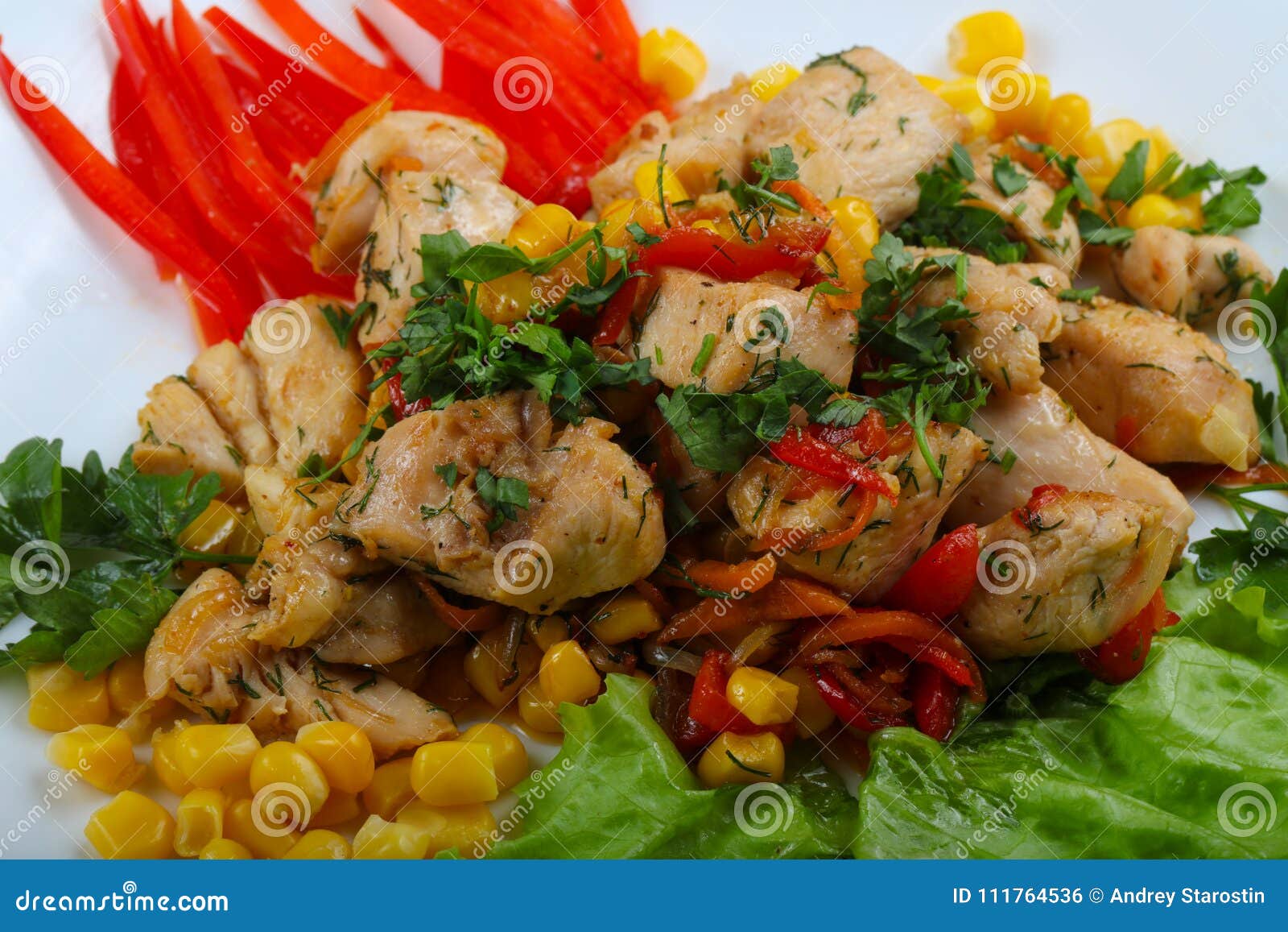 Roasted chicken with corn stock photo. Image of green - 111764536