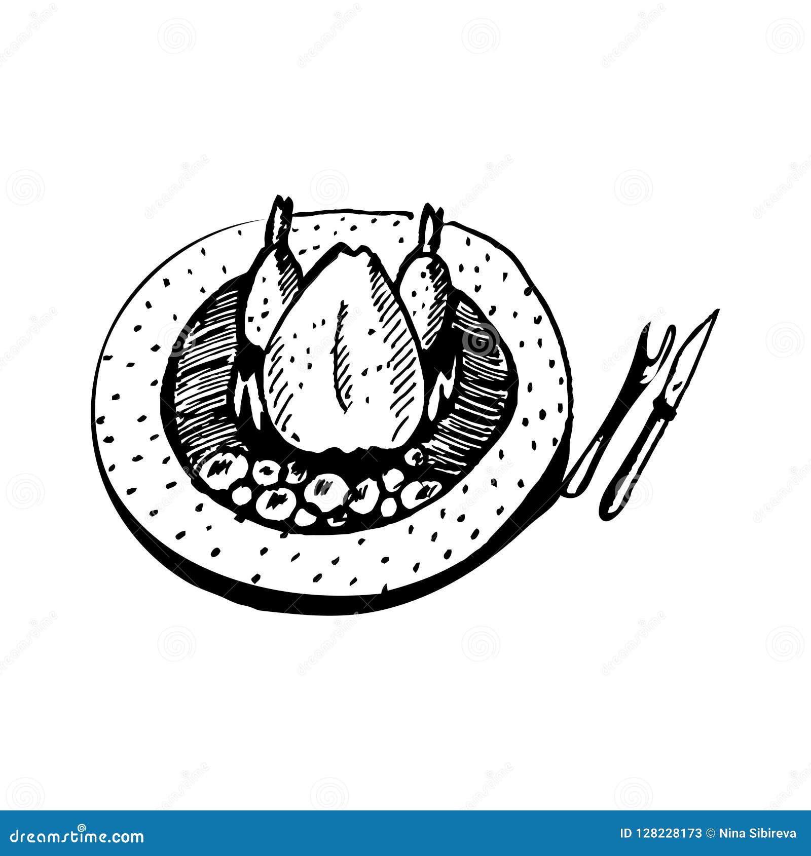 Roasted chicken doodle stock vector. Illustration of turkey - 128228173