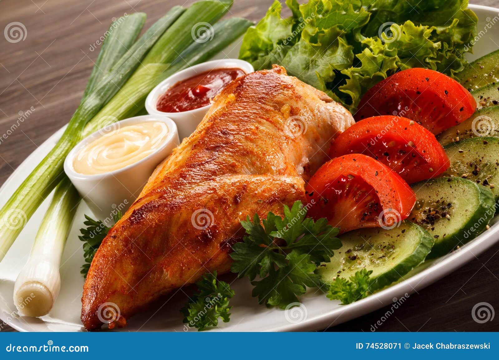 Roasted chicken fillet stock image. Image of background - 74528071