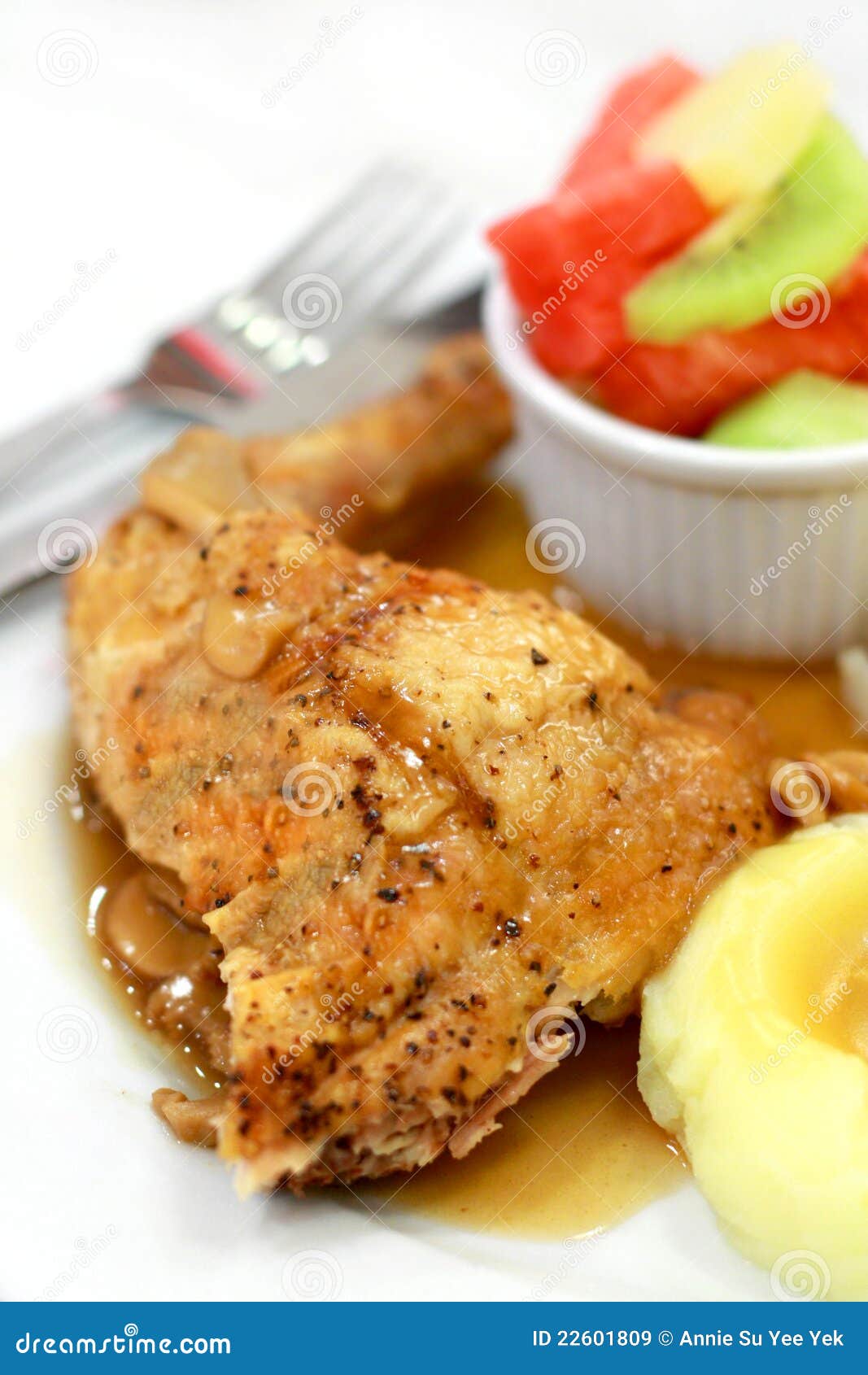 Roasted Chicken with Fruits Salad Stock Image - Image of fried, calorie ...