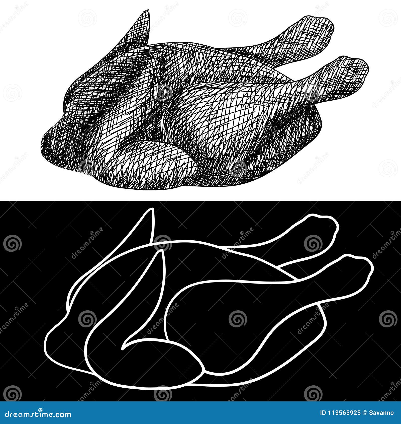 Roasted Chicken. Hand Drawn Sketch Stock Vector - Illustration of ...