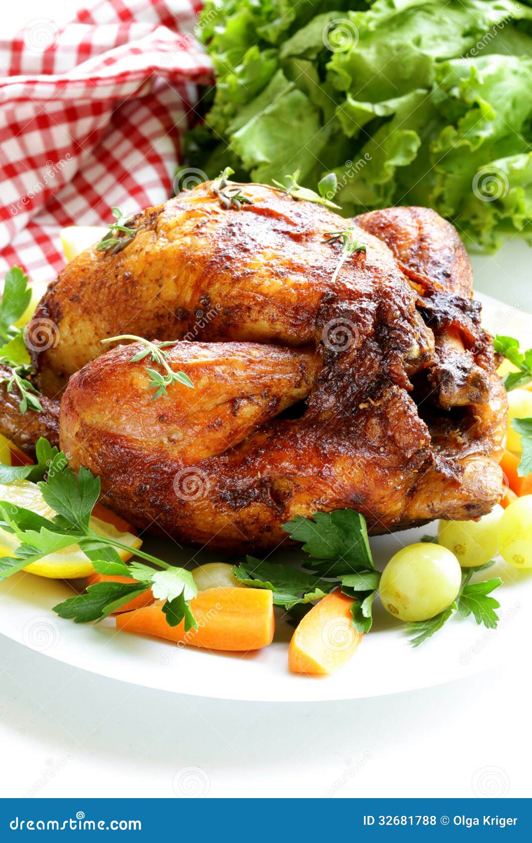 Roasted chicken with herbs stock photo. Image of green - 32681788