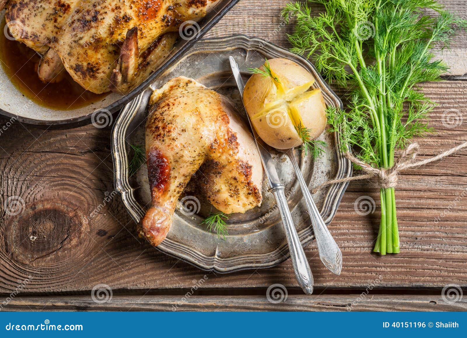 Roasted Chicken and Jacket Potato Stock Photo - Image of dish, fresh ...