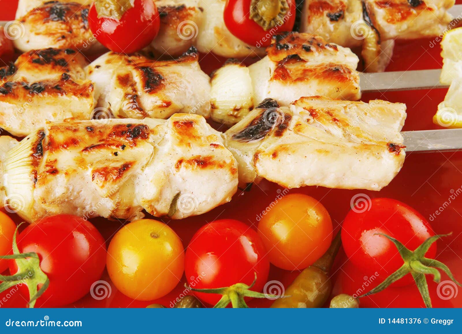Roasted Chicken Kebab on Red Stock Photo - Image of meat, kebab: 14481376