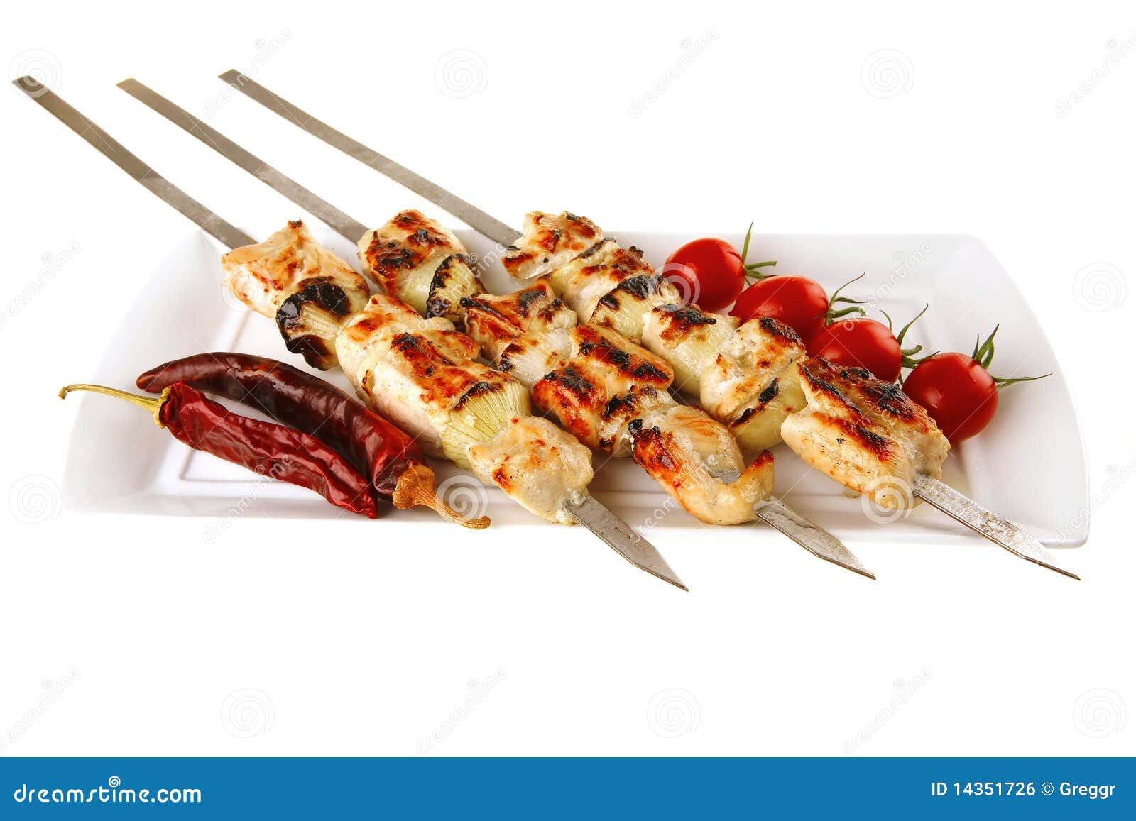 Roasted Chicken Kebab on White Stock Photo - Image of chicken, skewer ...