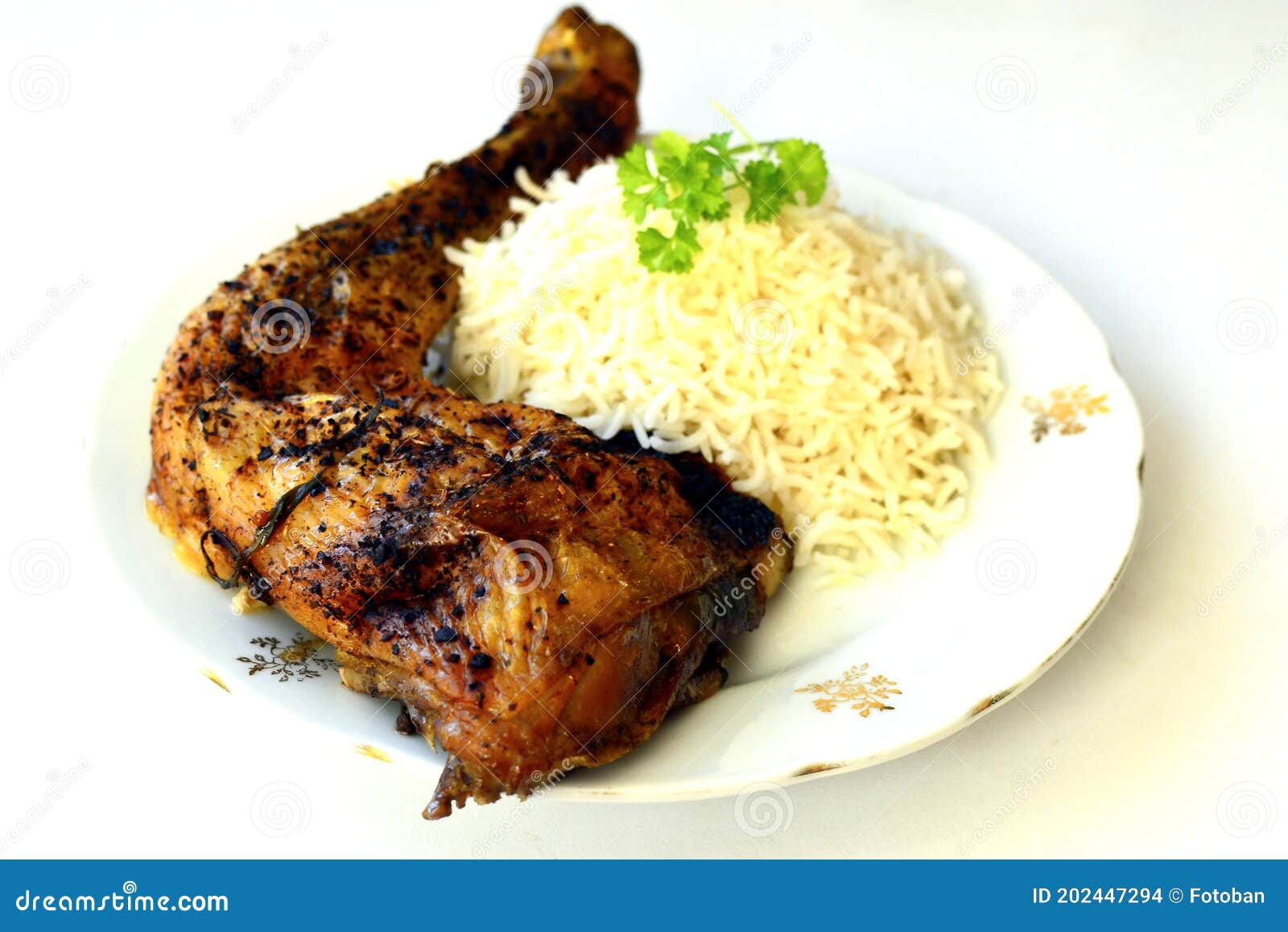 Roasted Chicken Leg with Rice Stock Photo - Image of fresh, basmati ...