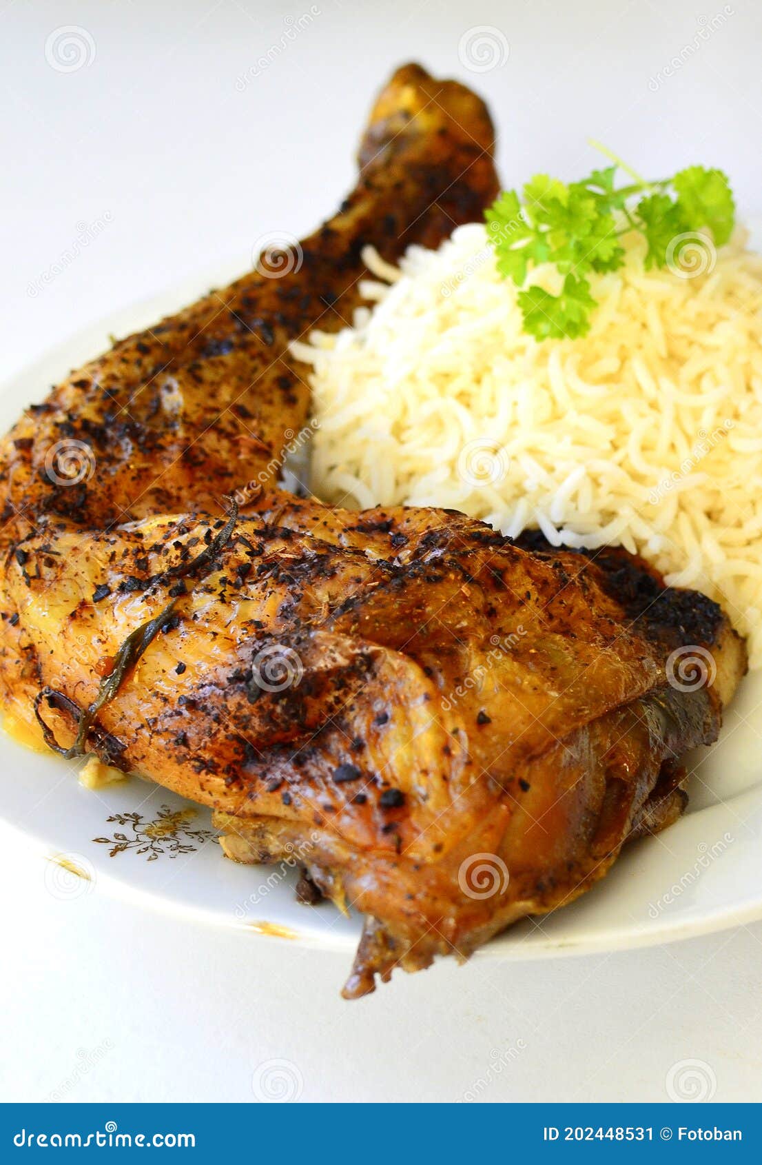 Roasted Chicken Leg with Rice Stock Image - Image of tasty, served ...