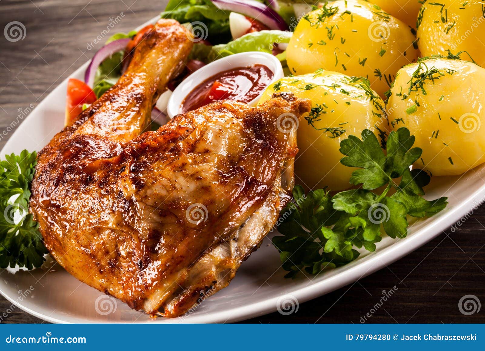 Roasted chicken leg stock photo. Image of basil, colored - 79794280
