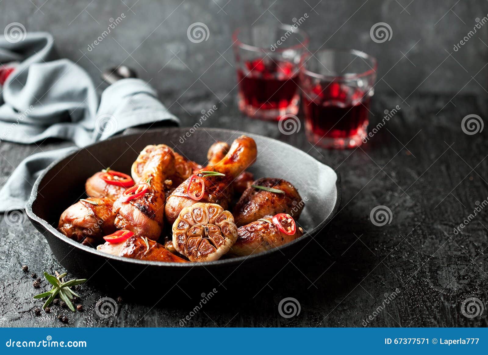 Roasted Chicken Legs in Cast Iron Skillet Stock Image - Image of dish ...