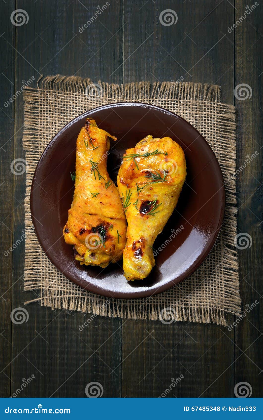 Roasted Chicken Legs on Plate Stock Photo - Image of cooked, onion ...