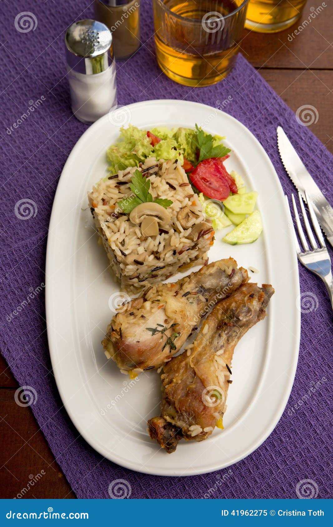 Roasted Chicken Legs with Rice Stock Image - Image of calorie, dining ...