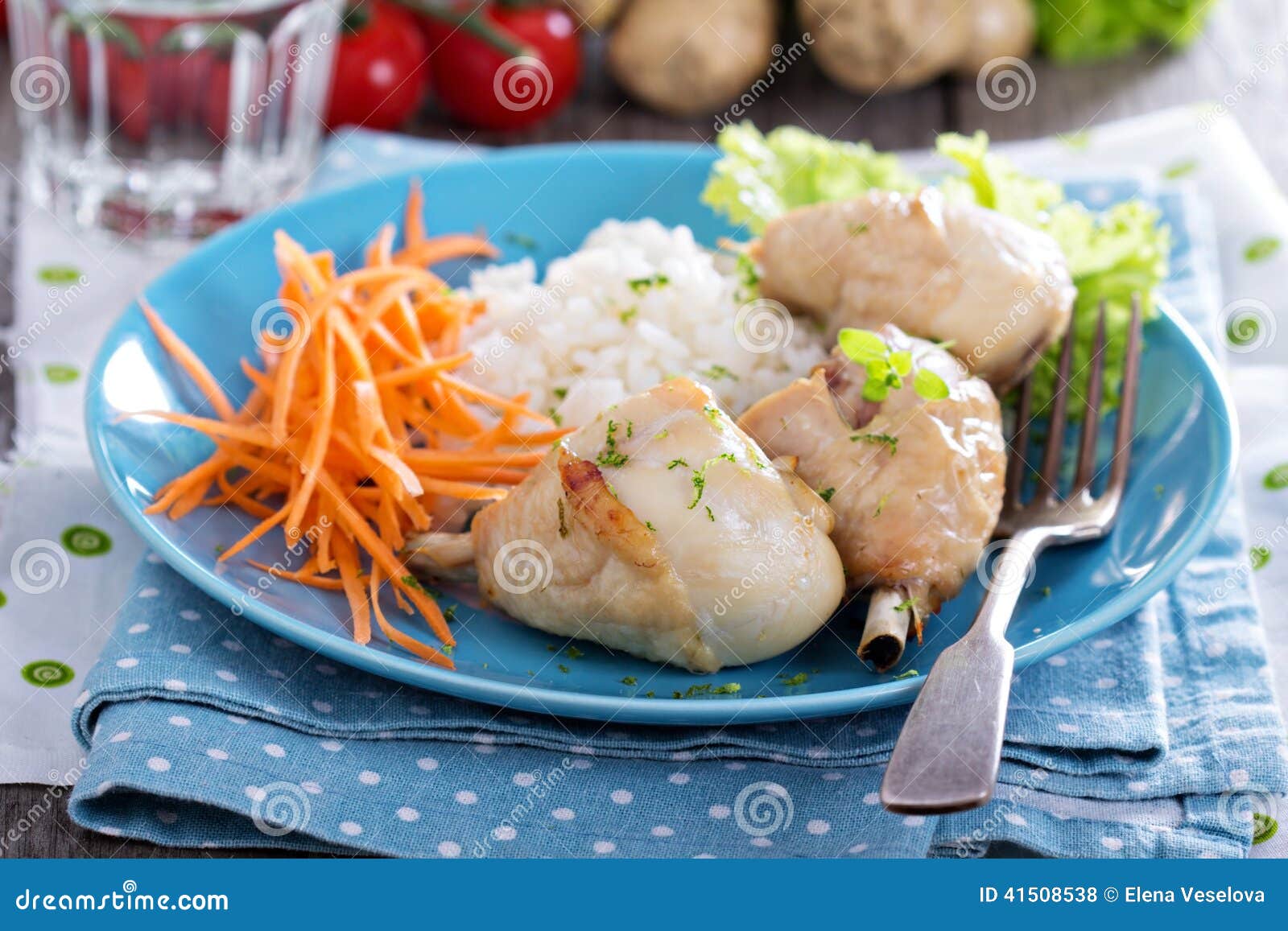 Roasted Chicken Legs with Rice Stock Photo - Image of milk, dinner ...