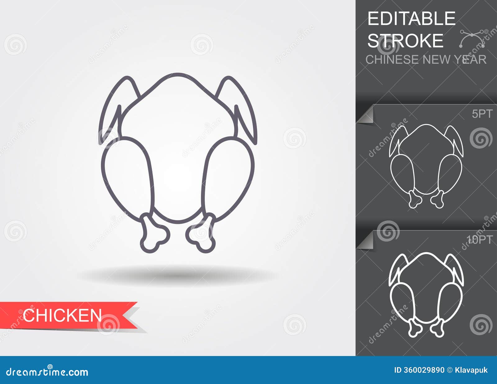 Roasted Chicken Line Icon with Shadow and Editable Stroke Stock ...