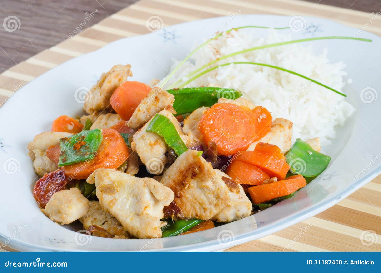 Roasted Chicken with Mixed Vegetables and Rice Stock Photo - Image of ...