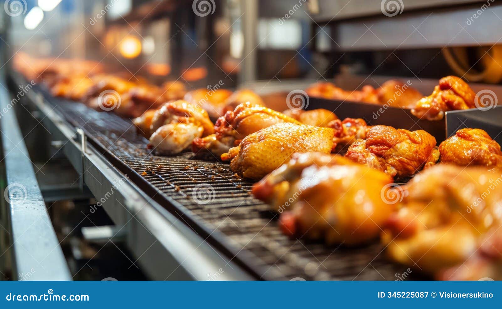 Roasted Chicken Pieces Conveyor Belt Production Line Stock Image ...