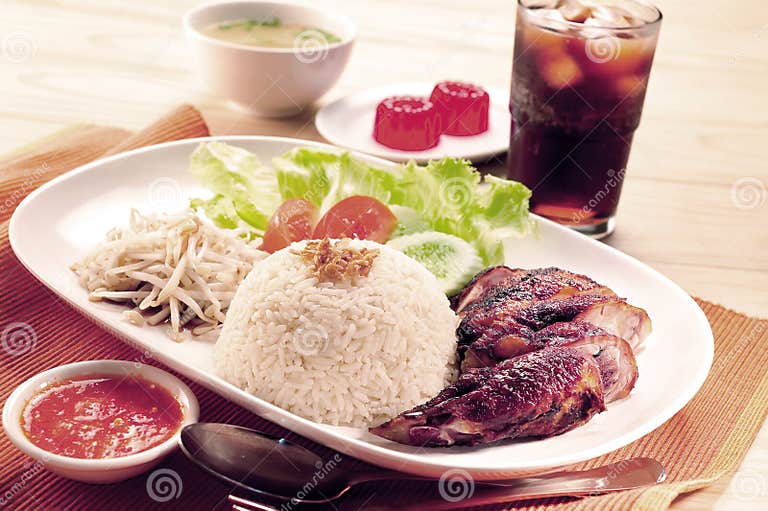 Roasted Chicken Rice set stock photo. Image of sauce - 25869672
