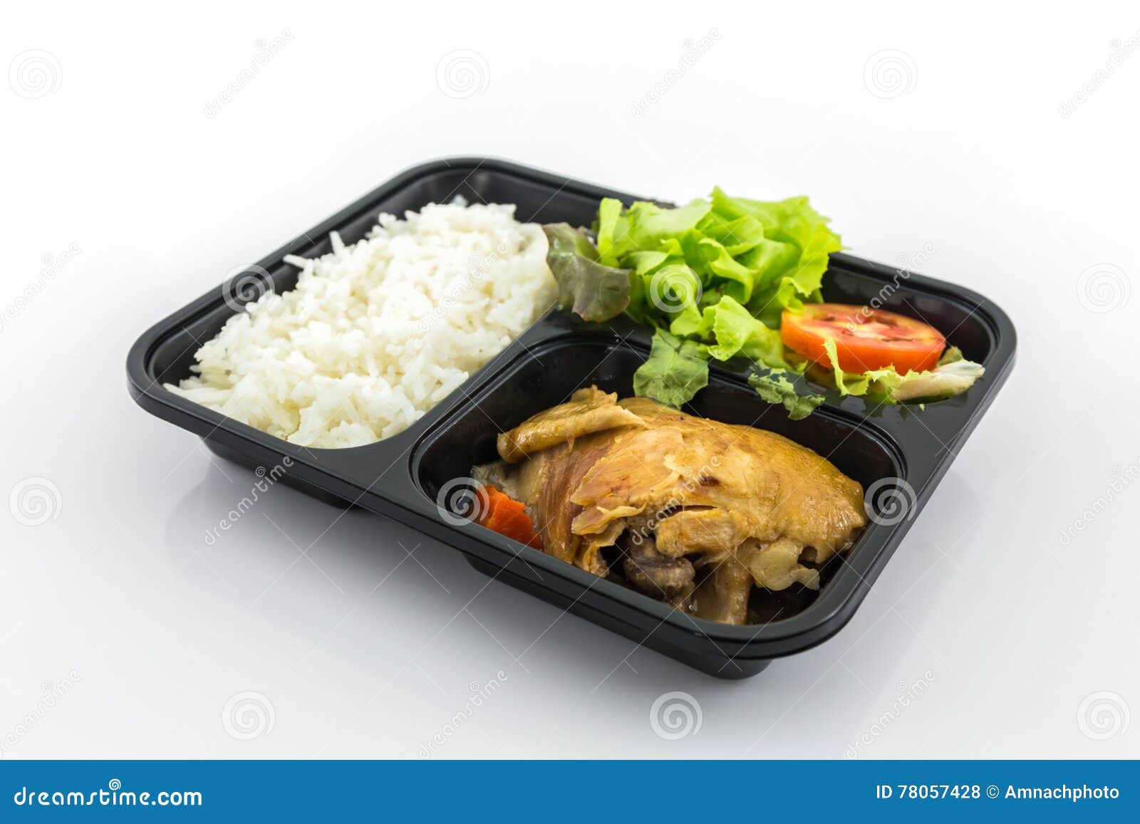Roasted Chicken with Rice and Vegetable Salad. Stock Photo - Image of ...