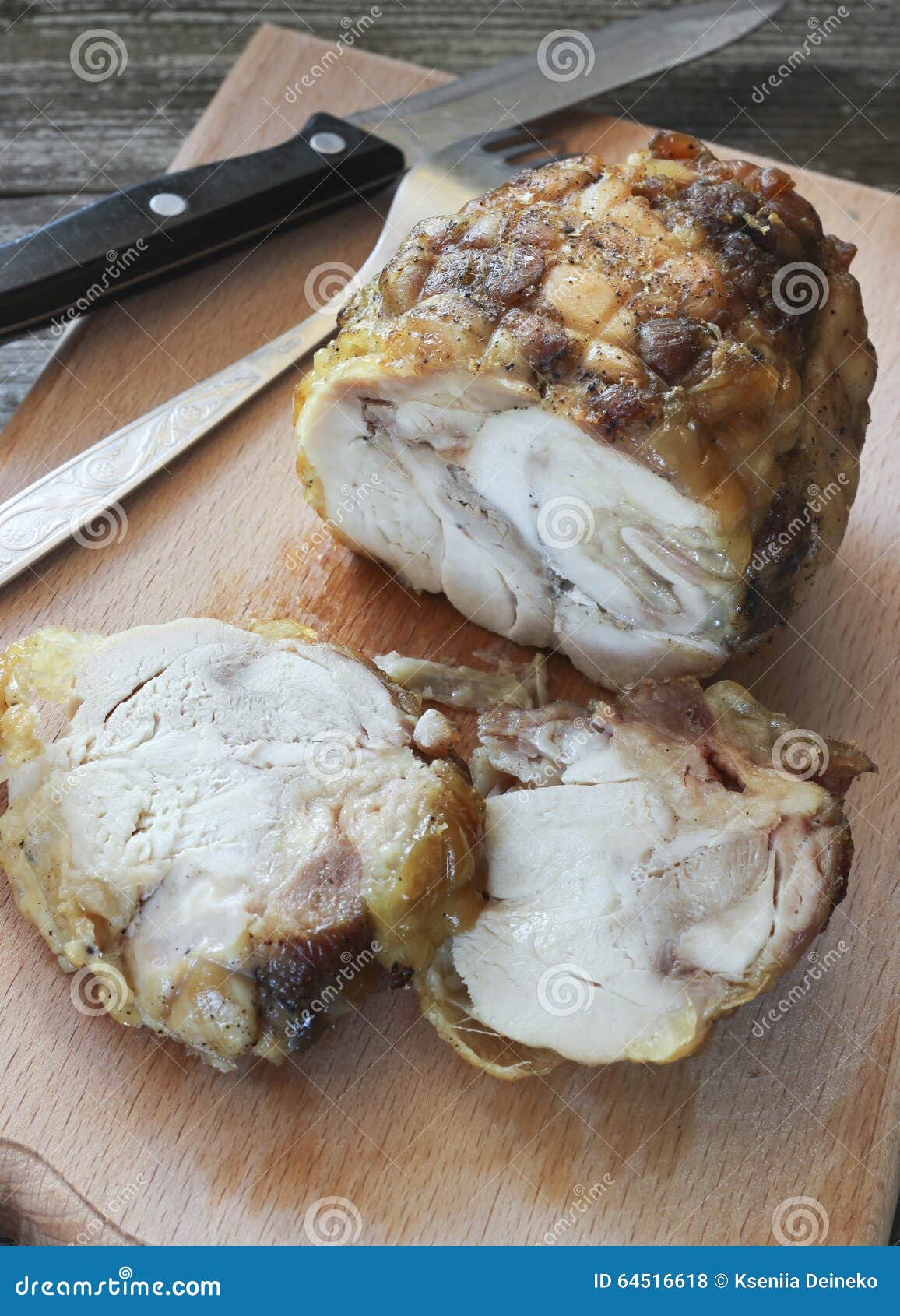 Roasted Chicken Roll on a Cutting Board Stock Photo - Image of chicken ...