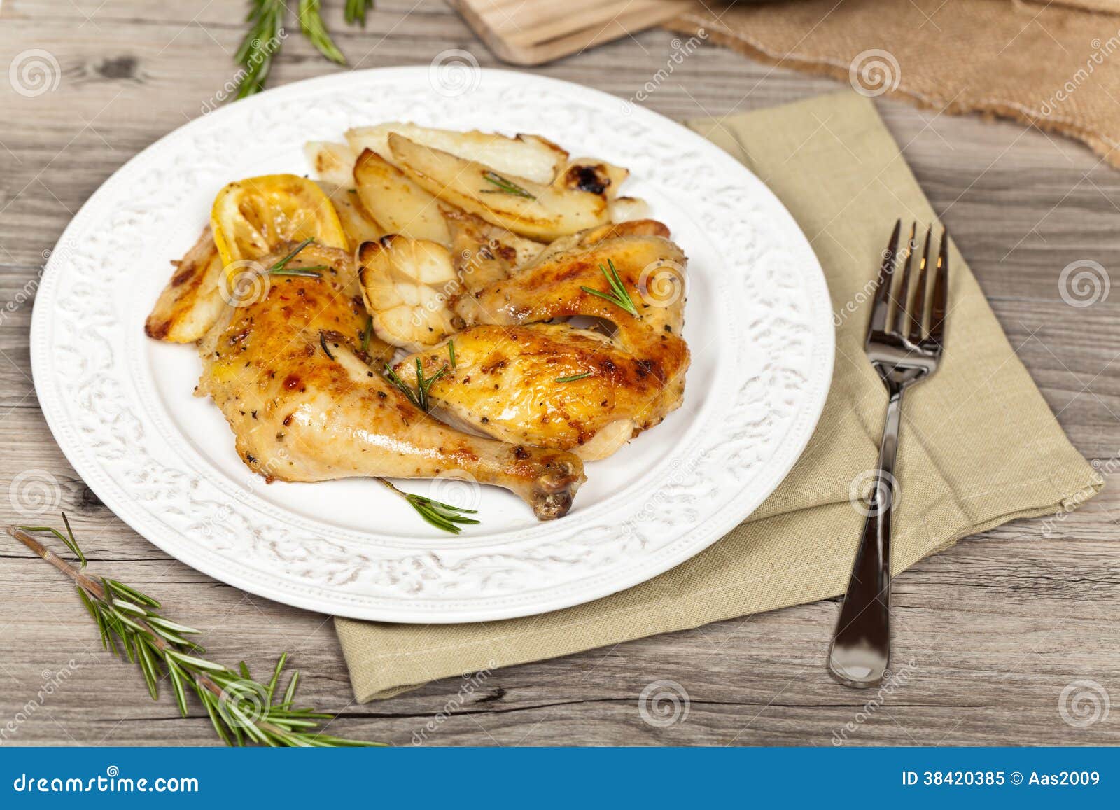 Roasted Chicken with Rosemary Stock Image - Image of garlic, crunchy ...