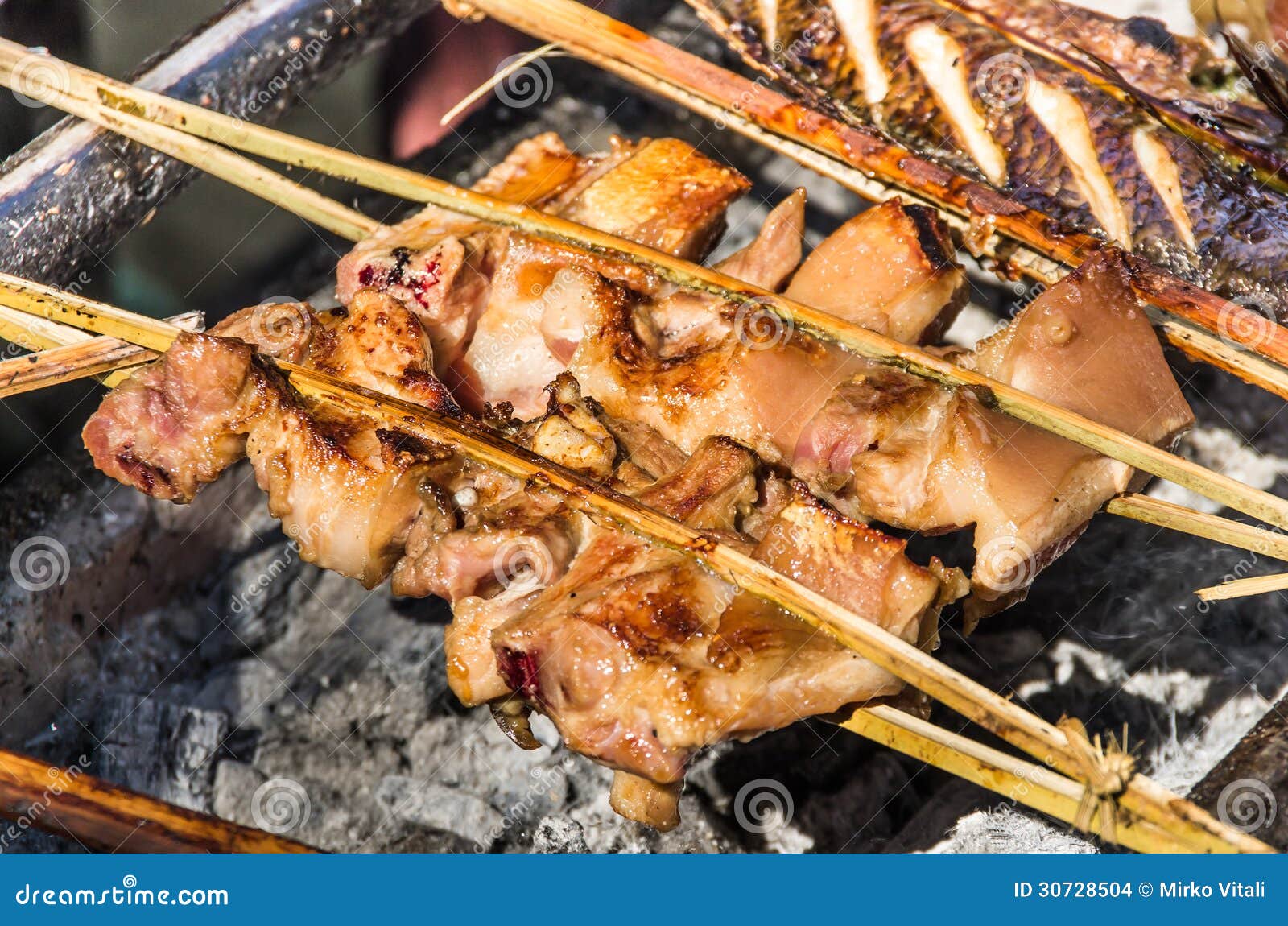 Roasted Chicken Skewers - Laos Style Stock Photo - Image of cuisine ...
